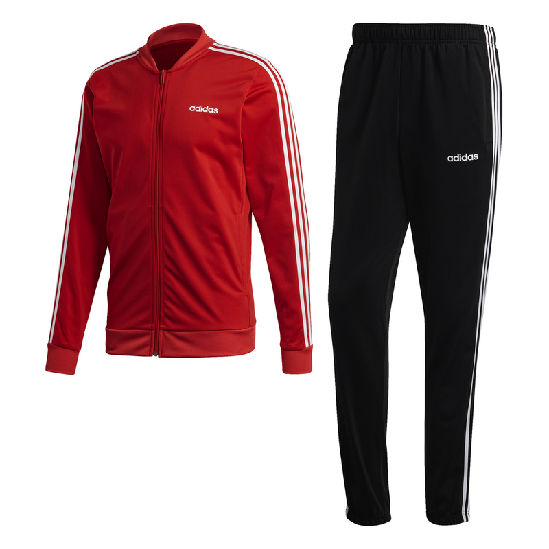 Adidas Back To Basic 3 Stripes Tracksuit Black Red