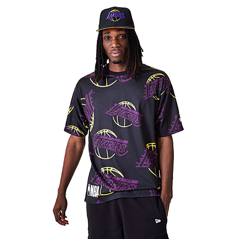 New Era NBA L.A Lakers AOP Logo Neon Tee - manelsanchez.com